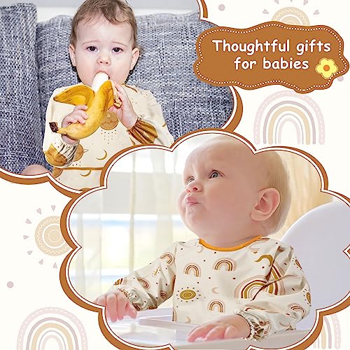 Jeyiour 6 Pack Long Sleeve Baby Bibs Mess Proof Bib Washable Feeding Bib Waterproof Smock Bib for Infant Toddler 6-24 Months(Boho Style)