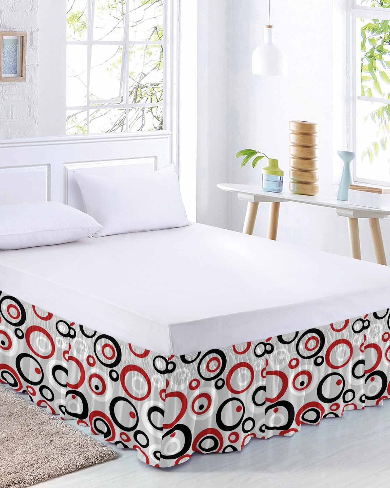 Red Black Bed Skirt Queen Size 16 Inch Drop, Adjustable & Elastic Wrap Around Bed Skirts Pleated Luxury Dust Ruffles for Twin Full Queen Cal King Base Bed, Modern Geometric Boho Polka Dot Grey