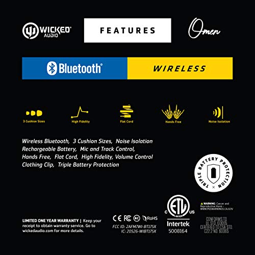Wicked Audio Omen Wireless β Bluetooth Earbuds with Microphone and Track Control β Wireless Earbuds, Noise Isolating, in Ear Headphones β Black