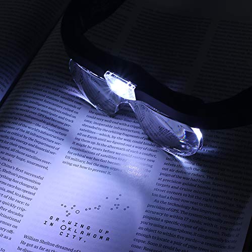 Head Magnifier Glasses with 2 LED Lights USB Charging Magnifying Eyeglasses for Reading Jewelry Craft Watch Repair Hobby, Detachable Lenses 1.5X, 2.5X, 3.5X,5X(Black)