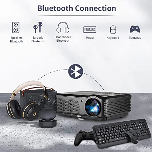 WiFi Bluetooth Projector Full HD 1080P, 200" Smart Android Projector for Indoor Outdoor Movie, Wireless Home Theater Projector with Digital Zoom/HDMI/USB/VGA for iOS Phone Laptop PC DVD TV Stick PS5