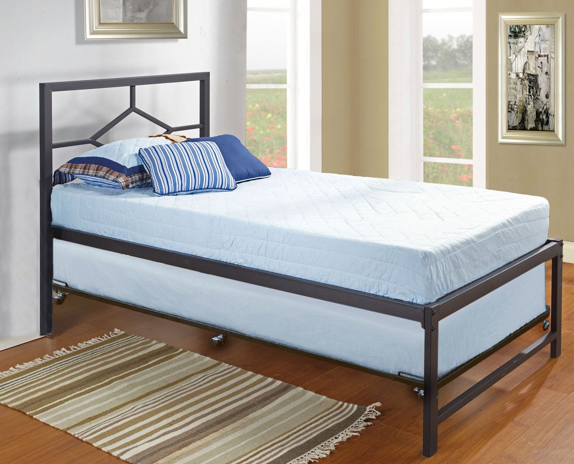 Kings Brand Furniture - Black Metal Twin Size Platform Daybed Frame with Trundle Bed