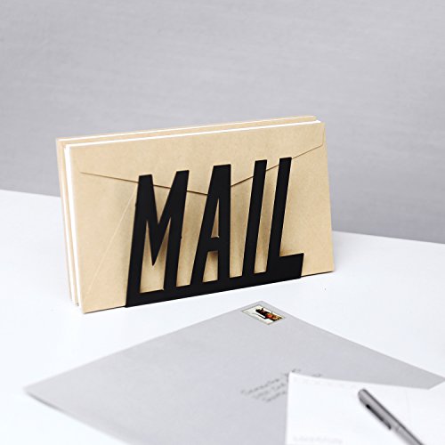 MyGift Modern Black Metal Mail Holder Countertop Organizer with Cutout Mail Lettering Design, Office Desktop Envelope and Document Storage Rack