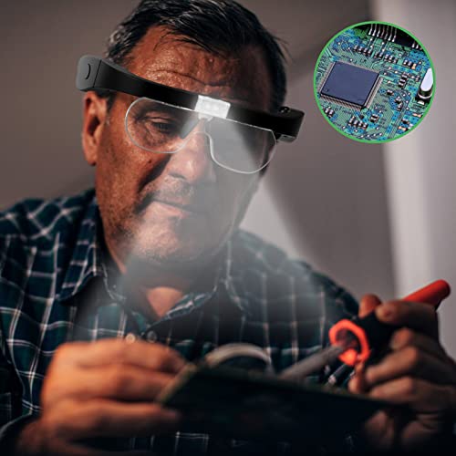 Head Magnifier Glasses with 2 LED Lights USB Charging Magnifying Eyeglasses for Reading Jewelry Craft Watch Repair Hobby, Detachable Lenses 1.5X, 2.5X, 3.5X,5X(Black)