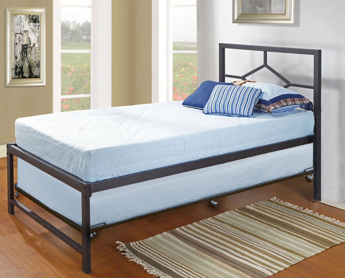 Kings Brand Furniture - Black Metal Twin Size Platform Daybed Frame with Trundle Bed