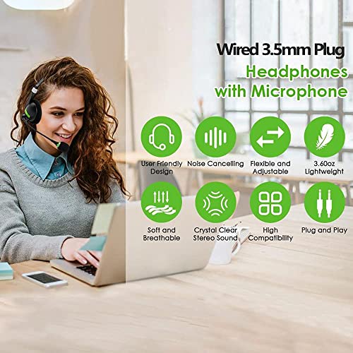 Wensdo Bulk Headphones with Microphone for Classroom 10 Pack, 3.5mm Wired Kids Headphones Office Headset for School Students Children and Adult (10 Pack)