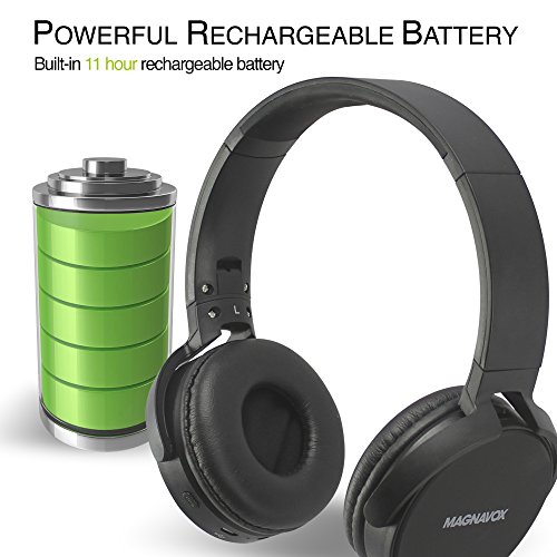 Magnavox MBH542-BK Wireless Stereo Headphones with Microphone and Bluetooth Wireless Technology in Black | Available in Black, Blue, Red, Grey and White | Bluetooth Headphones | On-Ear Headphones |