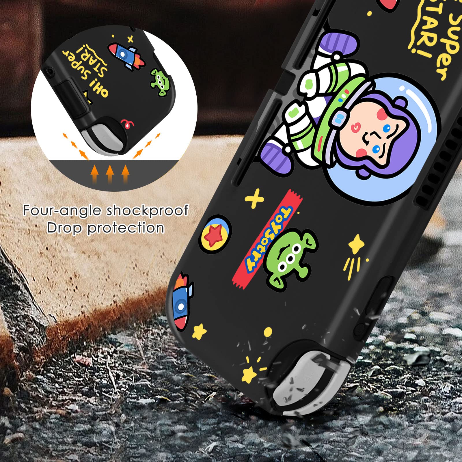 oqpa for Nintendo Switch Lite 2019 Case for Girls Boys Kids PC Cute Kawaii Fun Cartoon Design Cool Slim Protective Cases Hard Shell Cover with Screen Protector Glass for Switch Lite,Buzz