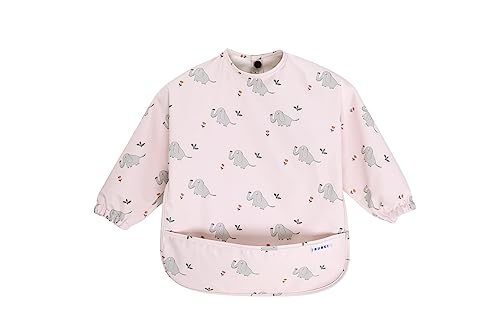 BUBEI Mess proof baby feeding bibs, Waterproof smock bibs, Toddler bibs, Long sleeve baby bib for eating, Baby bibs for baby girl, Baby bibs for eating, Toddler art smock (Pink Elephants)