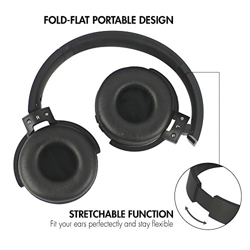 Magnavox MBH542-BK Wireless Stereo Headphones with Microphone and Bluetooth Wireless Technology in Black | Available in Black, Blue, Red, Grey and White | Bluetooth Headphones | On-Ear Headphones |