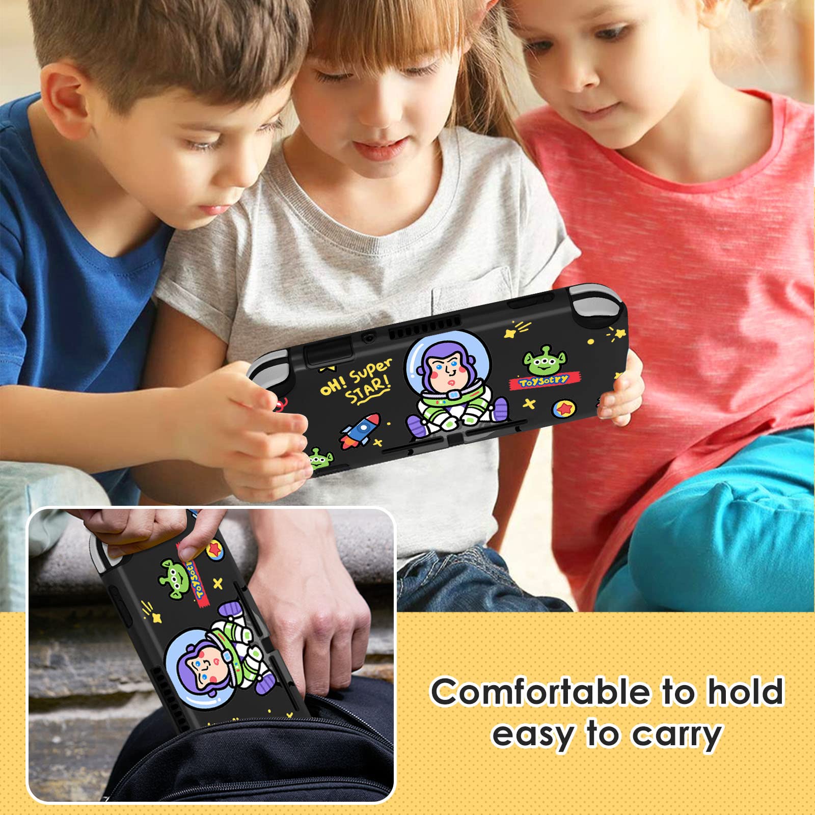 oqpa for Nintendo Switch Lite 2019 Case for Girls Boys Kids PC Cute Kawaii Fun Cartoon Design Cool Slim Protective Cases Hard Shell Cover with Screen Protector Glass for Switch Lite,Buzz