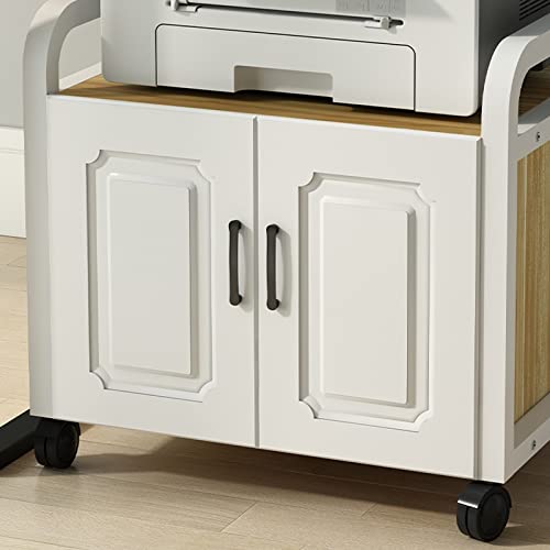 Printer Table Printer Cabinet Printer Stand 2 Tiers Office Movable Laser Printer Copier Stand Cart Under Desk Rolling Table File Cabinets Fax A4 Paper Organizer Shelf for Home Office Storage & Organiz