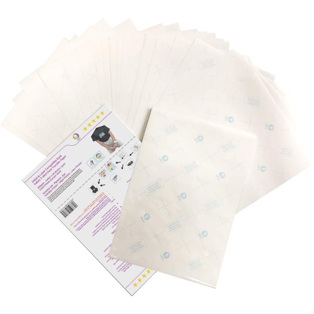 MR.R 8.5''x11'' Inkjet and Laser Compatible Printable Heat Transfer Vinyl Paper for Dark T-shirt Fabric, Made in USA (20 Sheets)