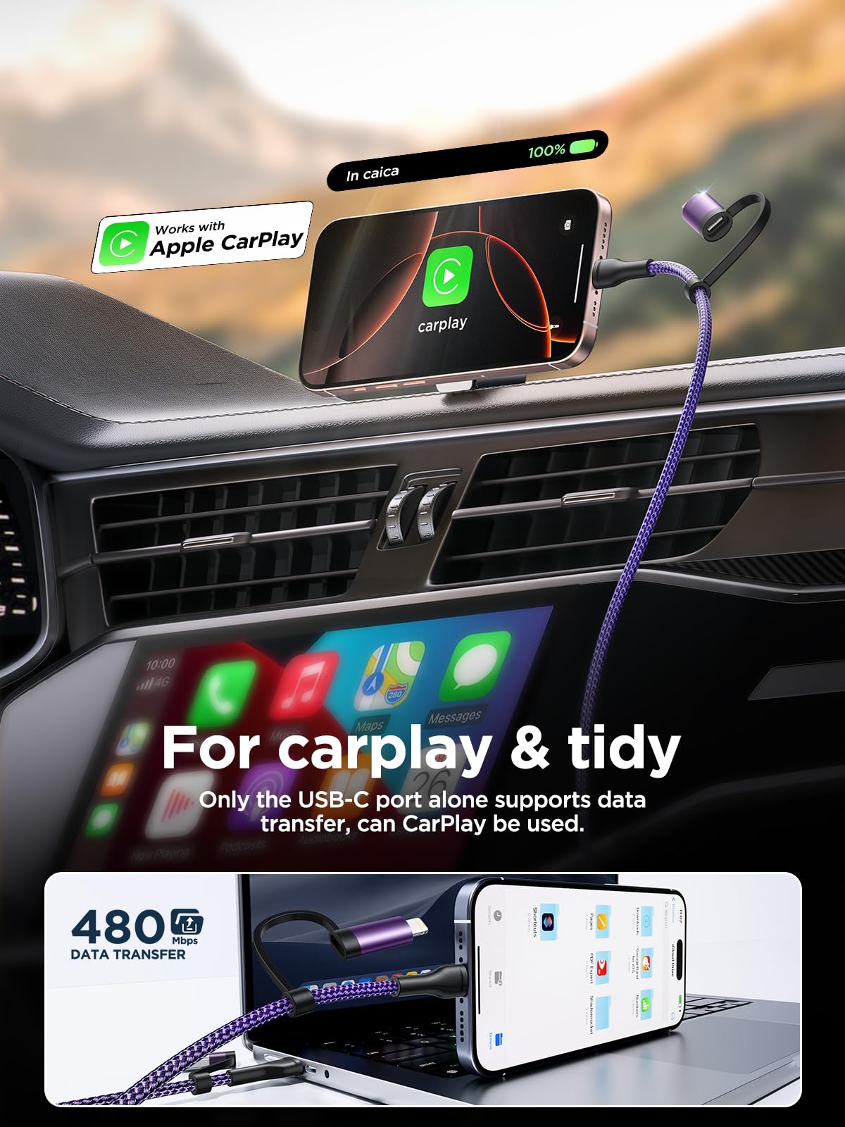 4 in 1 Fast Charging Cable 60W 6FT Apple MFi Certified USB C to Lightning Cable Nylon Braided USB A/C to C/Lightning Cable Multi iPhone Charger Cord for iPhone 16 15 14 13 Pro/iPad/Samsung/MacBook