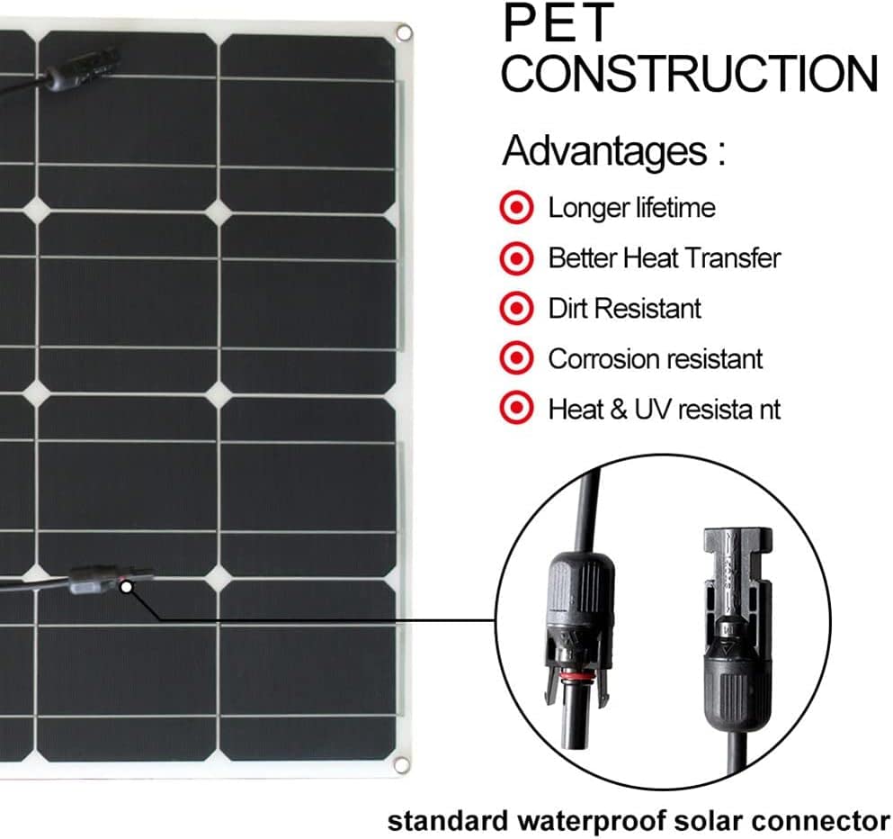 Solar Panel Solar Panel Kit 50W 18V Battery Charger Monocrystalline Pv Module with Solar Panel + Solar Controller + Car Charger + Battery Clip + Carabiner + Suction Cup, for Rv Camping Trail