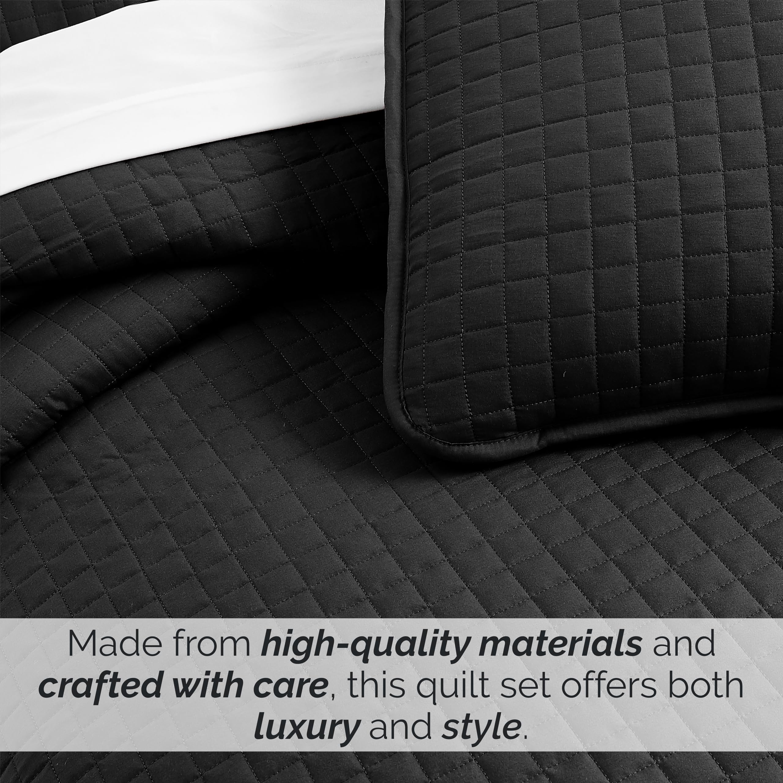 Southshore Fine Living, Inc. Twin Quilt Bedding Set, Soft Brushed Microfiber Coverlet, Stain and Pet Hair Resistant Bedding, XL/Twin Black Quilt Comforter Set/Bedspread with 1 Pillow Sham, Black