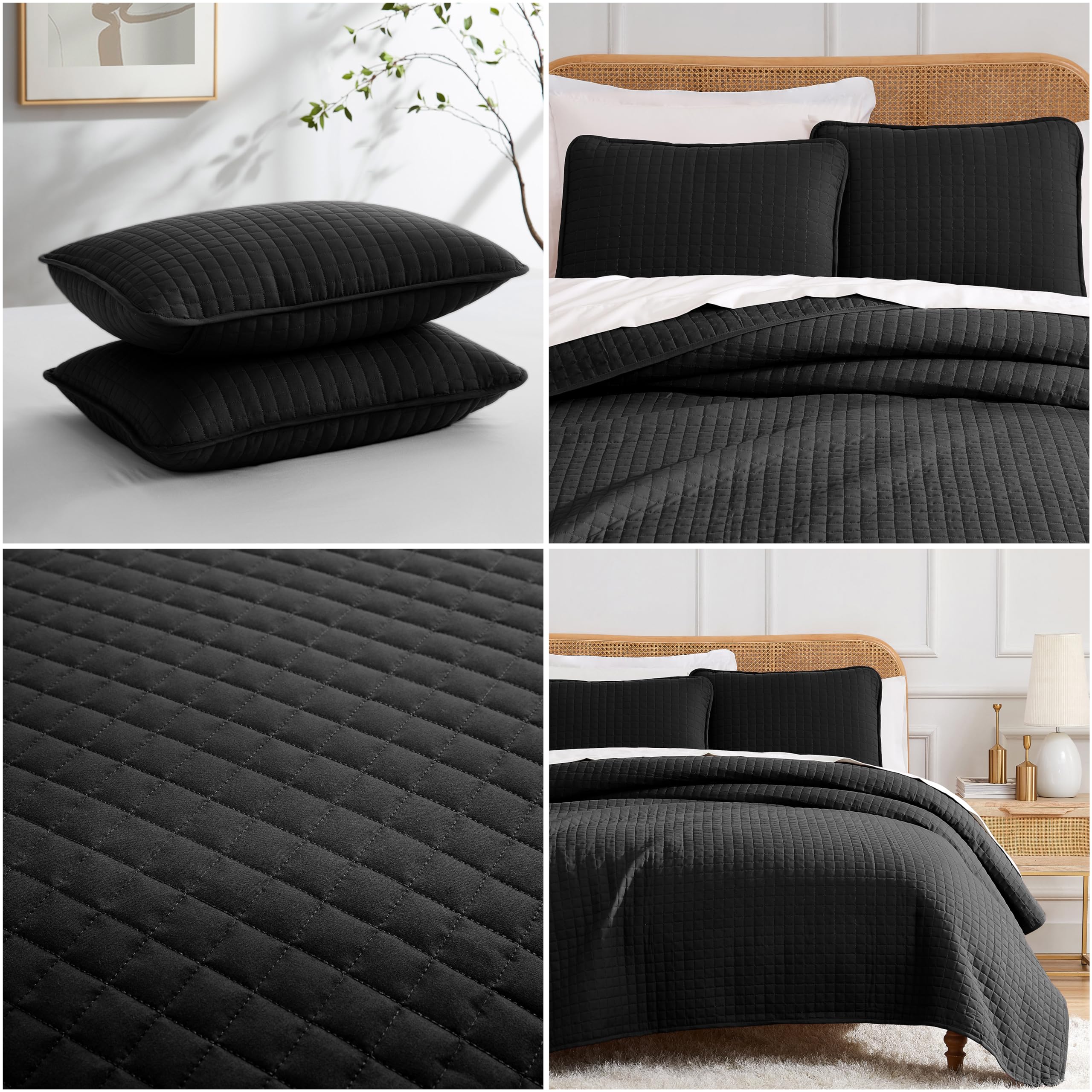 Southshore Fine Living, Inc. Twin Quilt Bedding Set, Soft Brushed Microfiber Coverlet, Stain and Pet Hair Resistant Bedding, XL/Twin Black Quilt Comforter Set/Bedspread with 1 Pillow Sham, Black