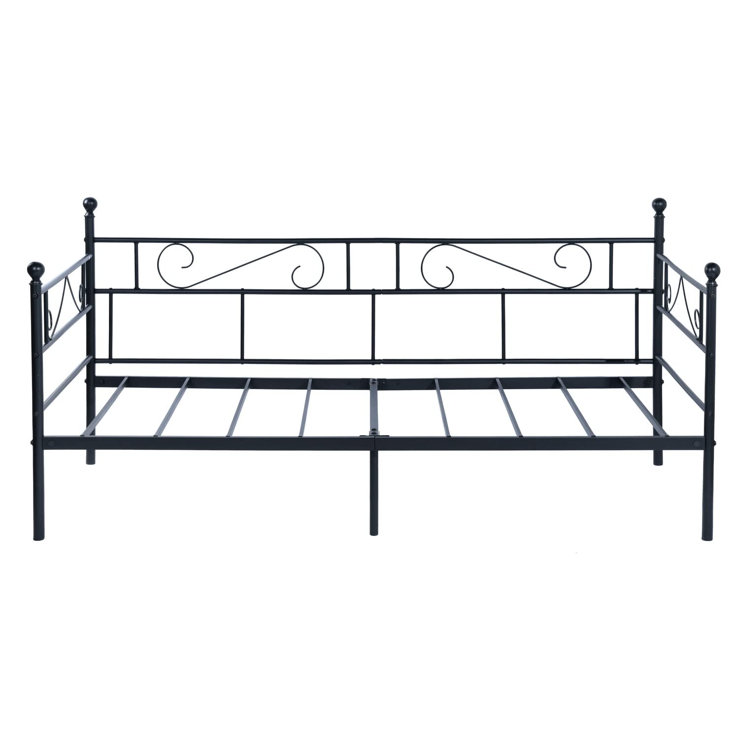 Symylife Classic Twin Daybed Metal Bed Frame with Headboard, Sturdy Steel Slats Support, Easy Assembly, Mattress Platform Bed Sofa for Living Room Guest Room,Black