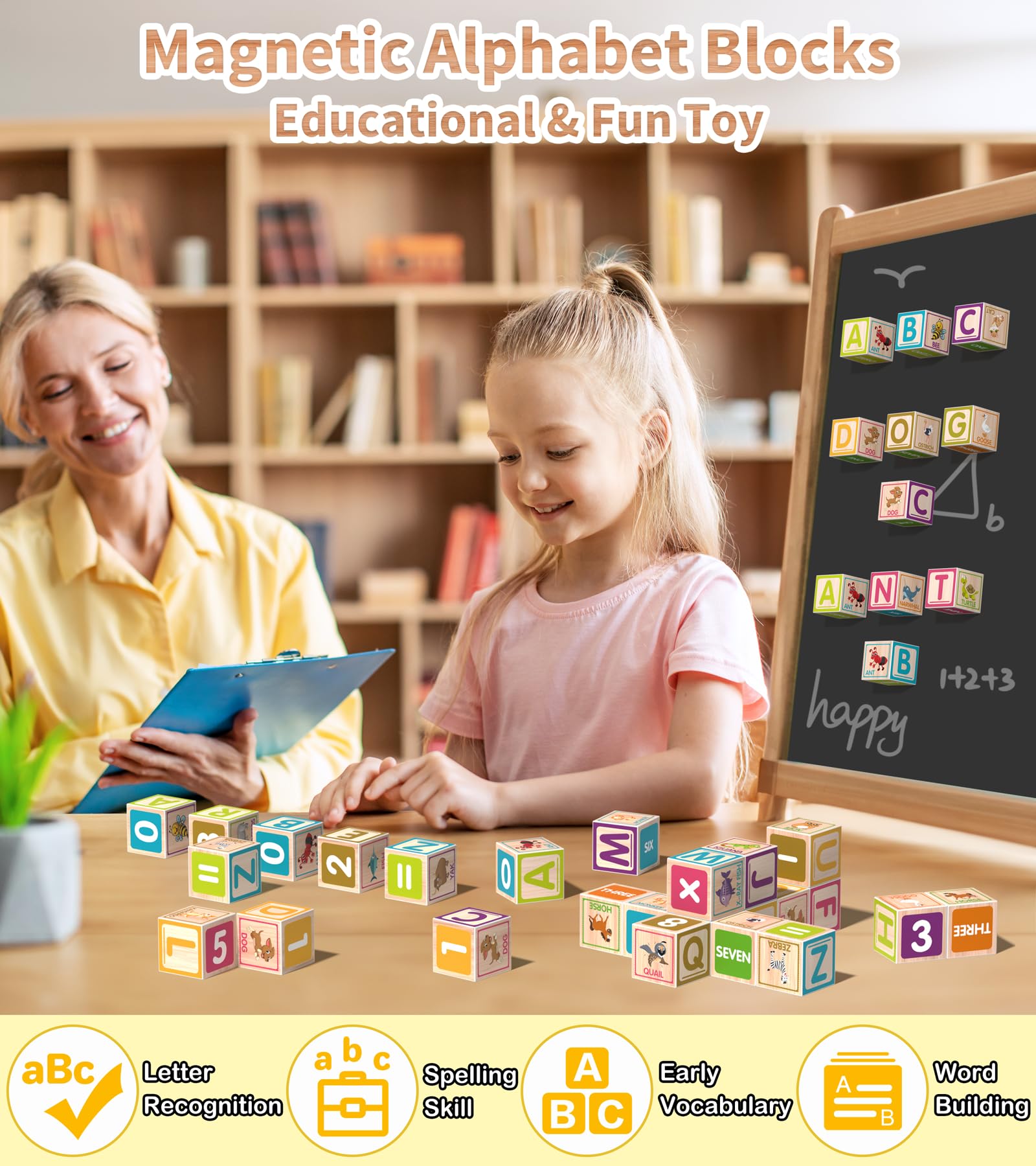 Magnetic Blocks Classroom Must Have Educational Magnet Number Letter Building Cubes Toys for Kids Preschool, Stem Numberblocks Learning Math Counting 123 and Reading Alphabet ABC for Toddlers