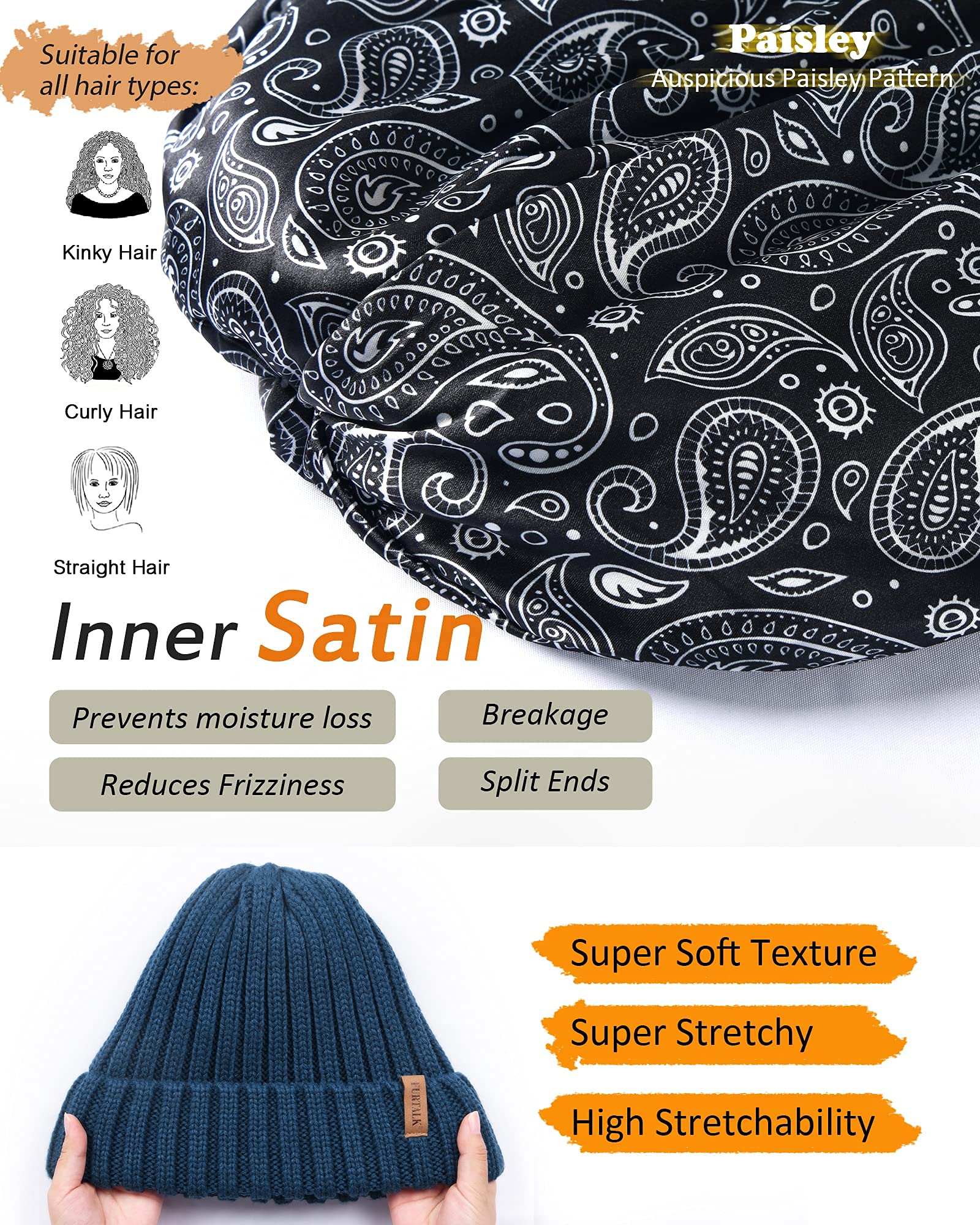 FURTALK Womens Beanie Satin Lined Knitted Beanie with Pom Winter Hats for Women (Blue)