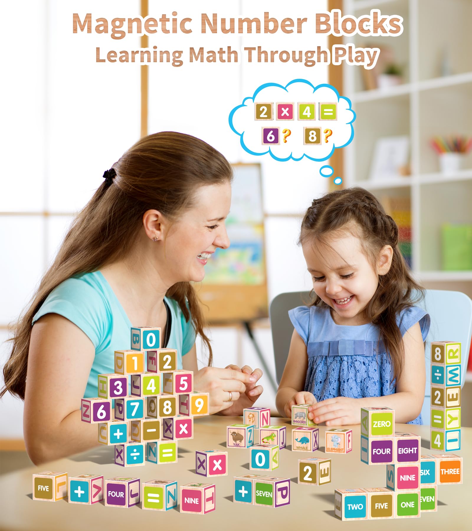 Magnetic Blocks Classroom Must Have Educational Magnet Number Letter Building Cubes Toys for Kids Preschool, Stem Numberblocks Learning Math Counting 123 and Reading Alphabet ABC for Toddlers
