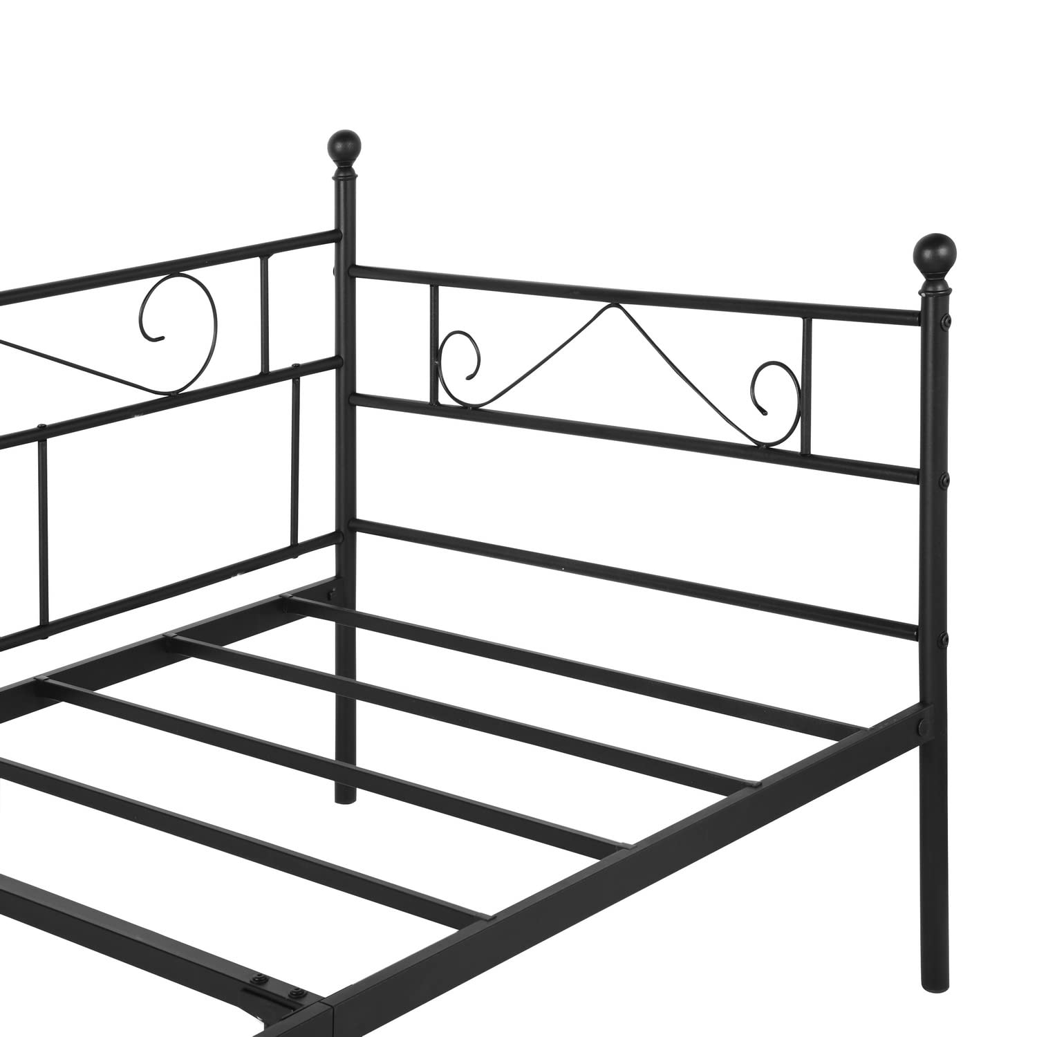 Symylife Classic Twin Daybed Metal Bed Frame with Headboard, Sturdy Steel Slats Support, Easy Assembly, Mattress Platform Bed Sofa for Living Room Guest Room,Black