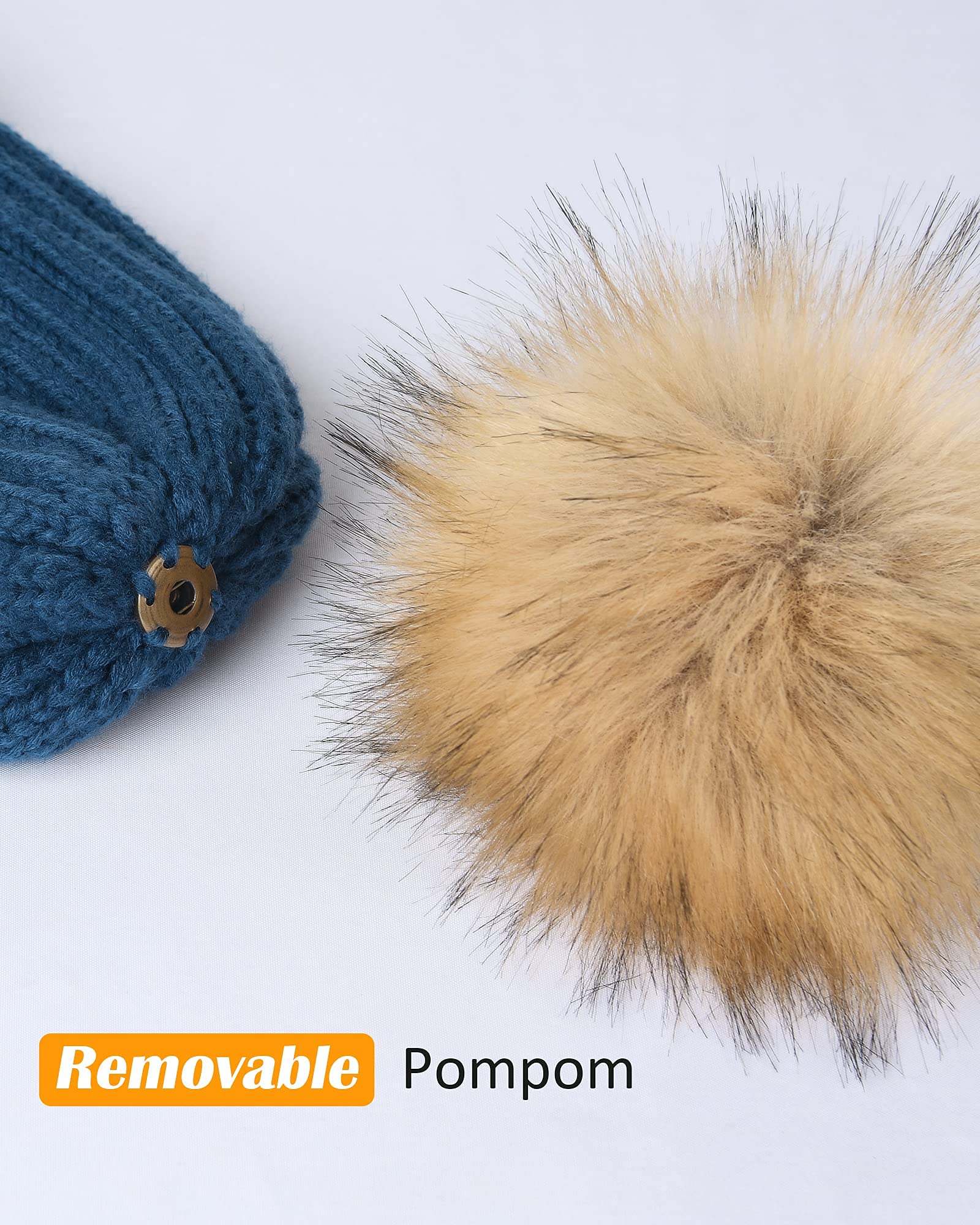 FURTALK Womens Beanie Satin Lined Knitted Beanie with Pom Winter Hats for Women (Blue)