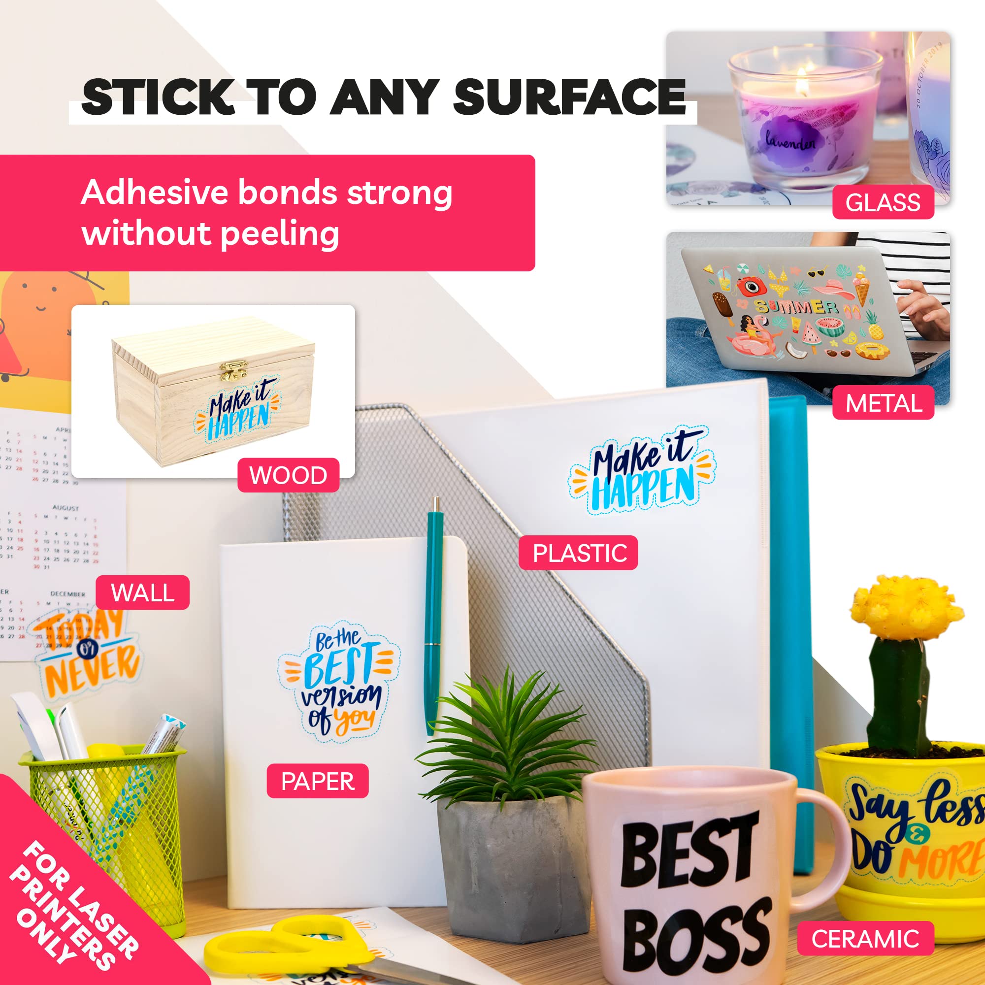 Clear Sticker Paper for Laser Printer - (20 Sheets), 8.5 x 11" Letter Size, Glossy Vinyl Sticker Paper - Perfect for Crafting and Vibrant Designs