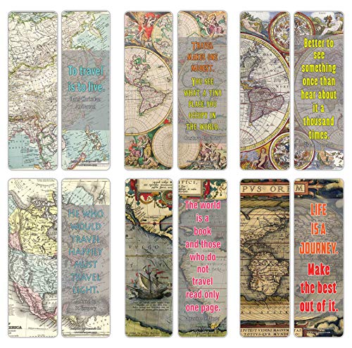 Creanoso Vintage Map Bookmarks Series 2 (60-Pack) β Six Assorted Quality Bookmarker Cards Bulk Set β Premium Gift for Men & Women, Adults β Premium Gift Set