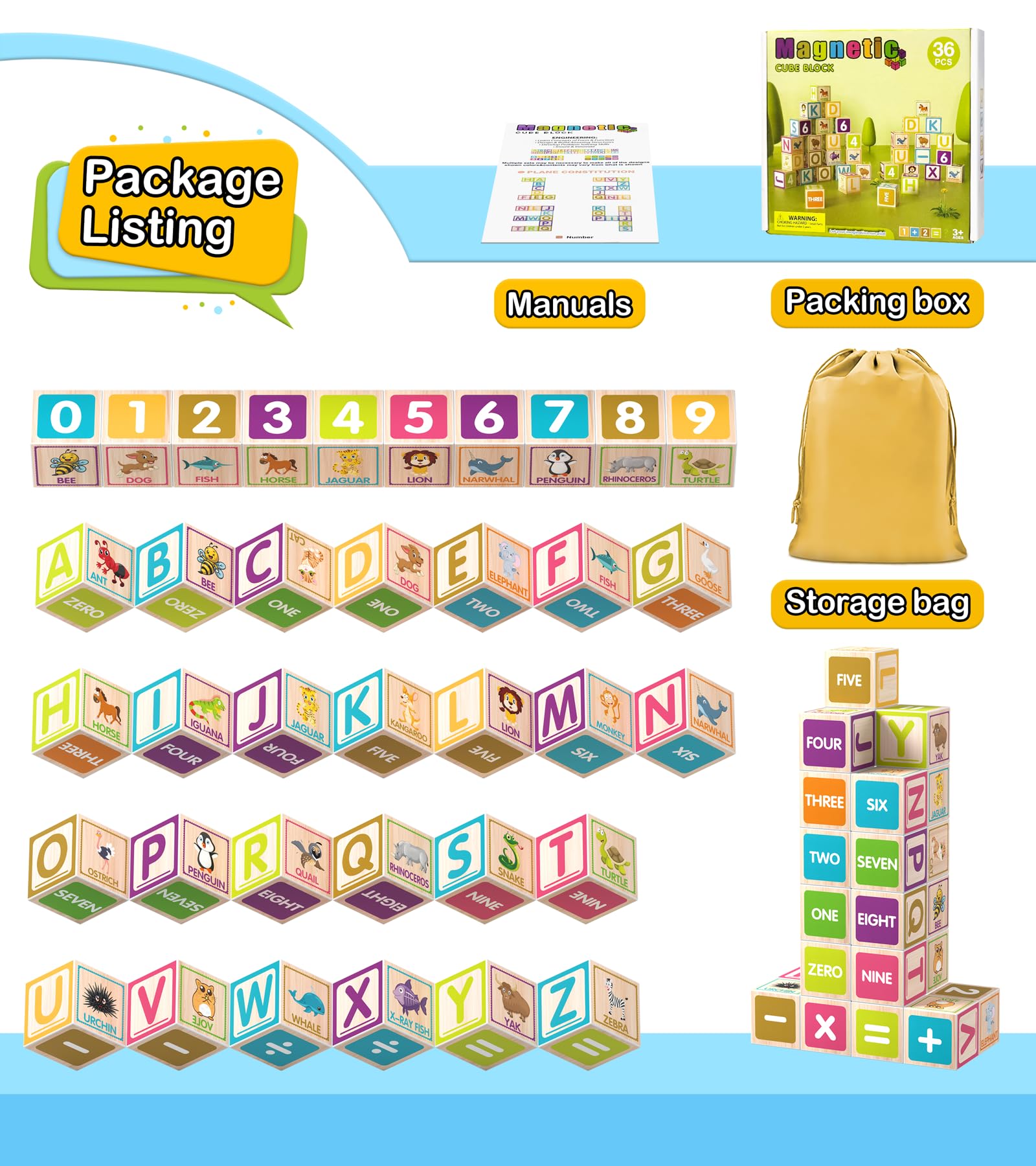 Magnetic Blocks Classroom Must Have Educational Magnet Number Letter Building Cubes Toys for Kids Preschool, Stem Numberblocks Learning Math Counting 123 and Reading Alphabet ABC for Toddlers