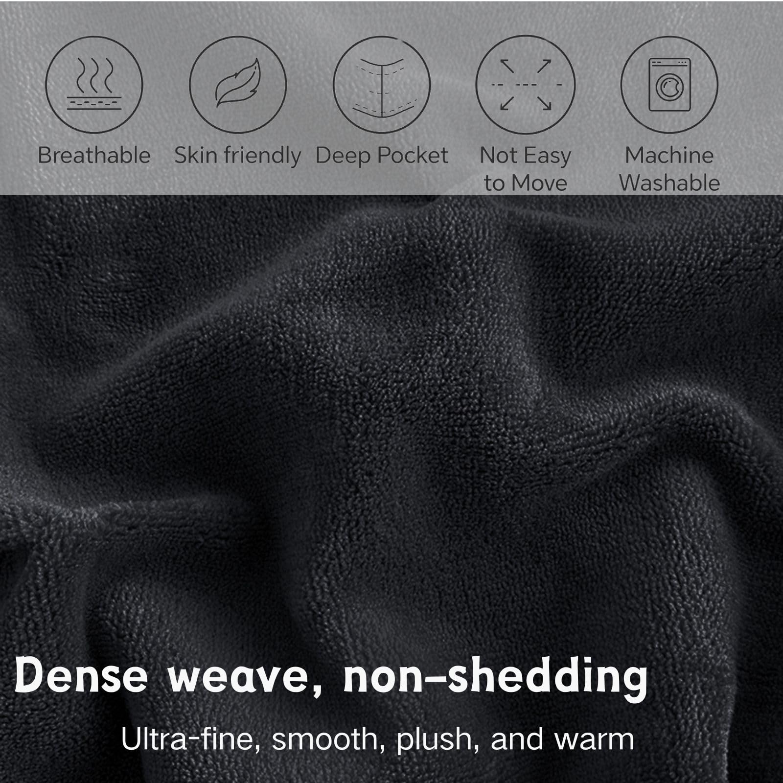 LweiPsqLin Velvet Fitted Sheet King Size,Fleece Plush Bed Sheet Mattress Protector Cover with 15'' Deep Pocket Warm Fuzzy Bottom Sheet,Black (Not Include Pillowcases)