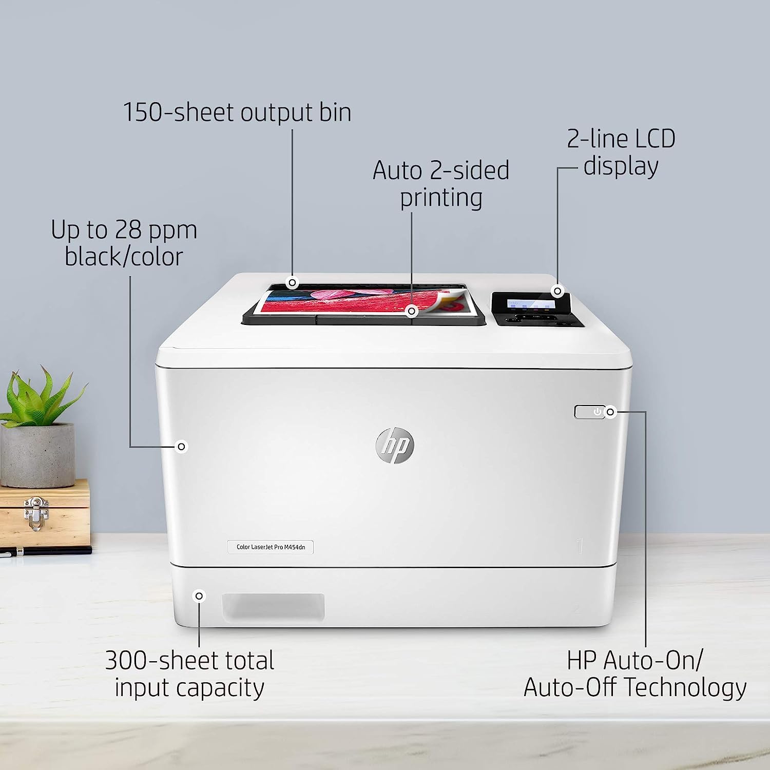 HP Color Laserjet Pro M454dn Single-Function Wired Laser Printer, Print only - Auto Duplex Printing, 8.5 x 14, 2-line Backlit LCD Display, 28 ppm, 600 x 600 dpi, USB, Ethernet, Cbmou Printer Cable
