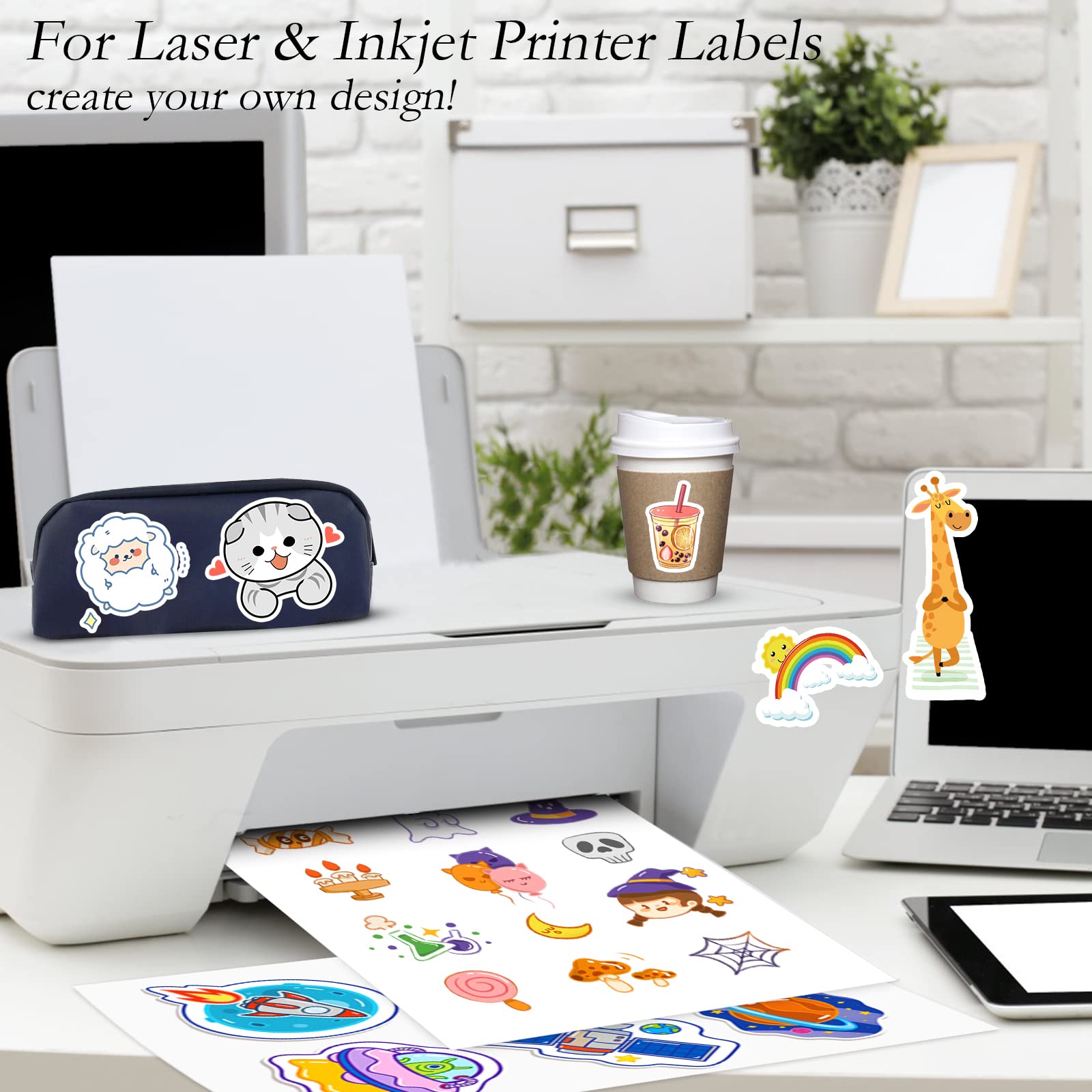 NefLaca 100 Full Sheets Sticker Paper for Laser & Ink Jet Printers, 8.5" x 11" Full Sheet Address Shipping Label, 100 Sheets 100 Labels