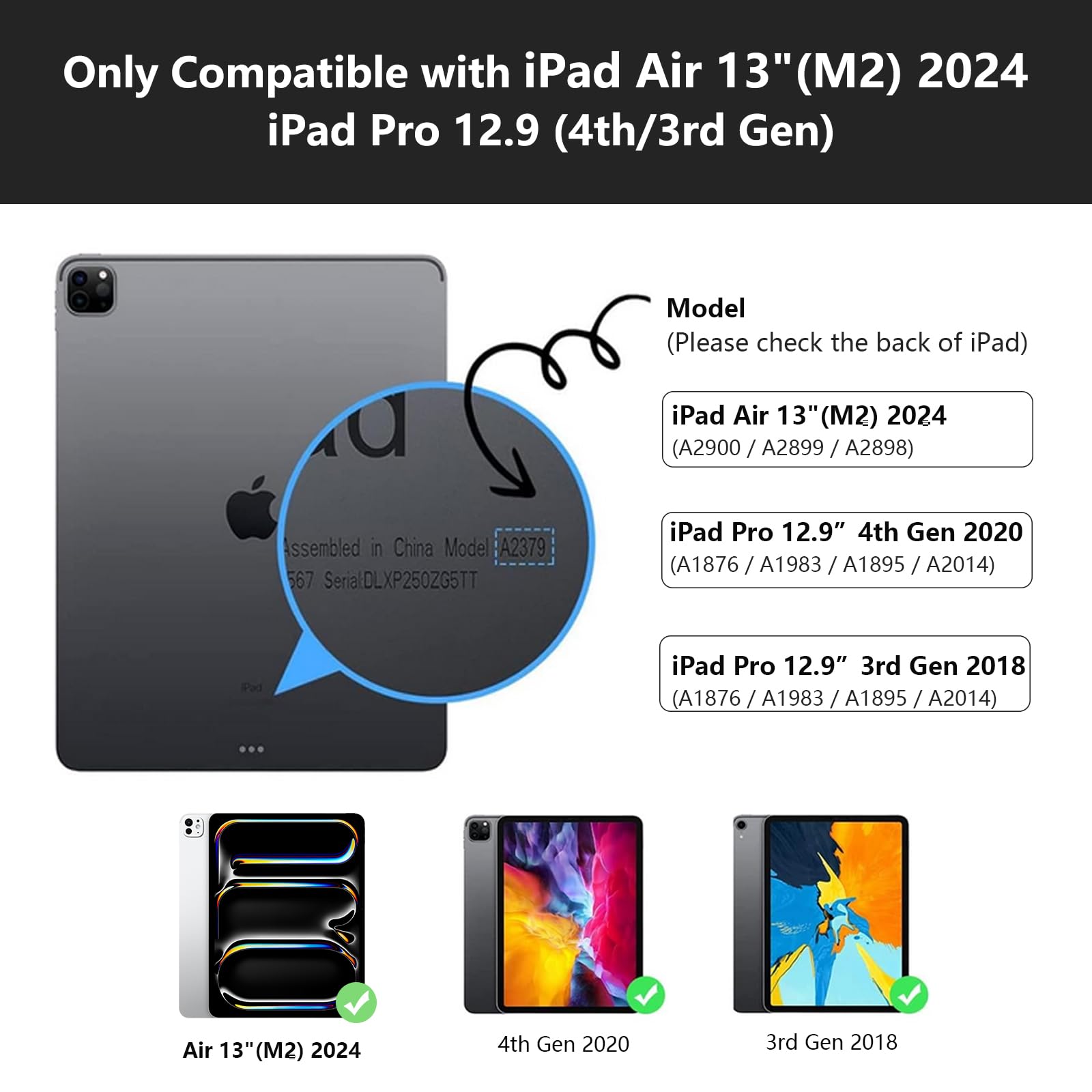 HOTLIFE Keyboard Case for iPad Air 13 inch 2024, Keyboard for iPad Pro 12.9” inch (4th Gen 2020/ 3th Gen 2018) - Touch Trackpad Case with Keyboard -360° Protective with Pencil Holder