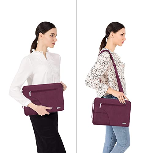 MOSISO Laptop Shoulder Bag Compatible with MacBook Air/Pro,13-13.3 inch Notebook,Compatible with MacBook Pro 14 2023-2021 A2779 M2 A2442 M1, Polyester Briefcase Sleeve with Side Handle, Burgundy