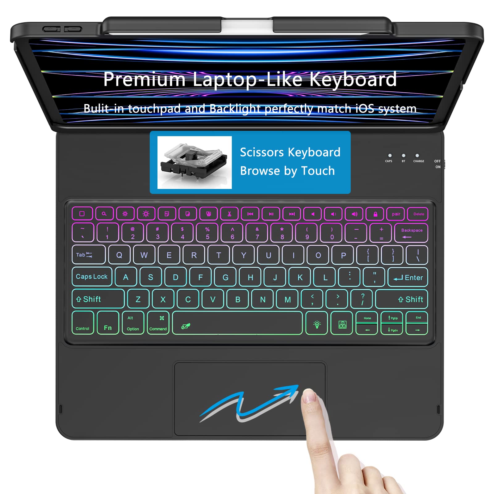 HOTLIFE Keyboard Case for iPad Air 13 inch 2024, Keyboard for iPad Pro 12.9” inch (4th Gen 2020/ 3th Gen 2018) - Touch Trackpad Case with Keyboard -360° Protective with Pencil Holder
