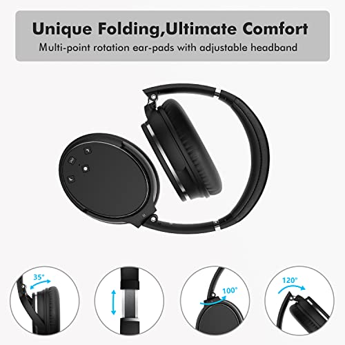 Srhythm NC25 Active Noise Cancelling Stereo Headphones Bluetooth 5.0, ANC Headset Over-Ear Bundle with Pack of 4 Headphones Replacement,Audio Cable 3.5mm/Type-C Cable/Aircraft Adaptor/6.35 to 3.5mm