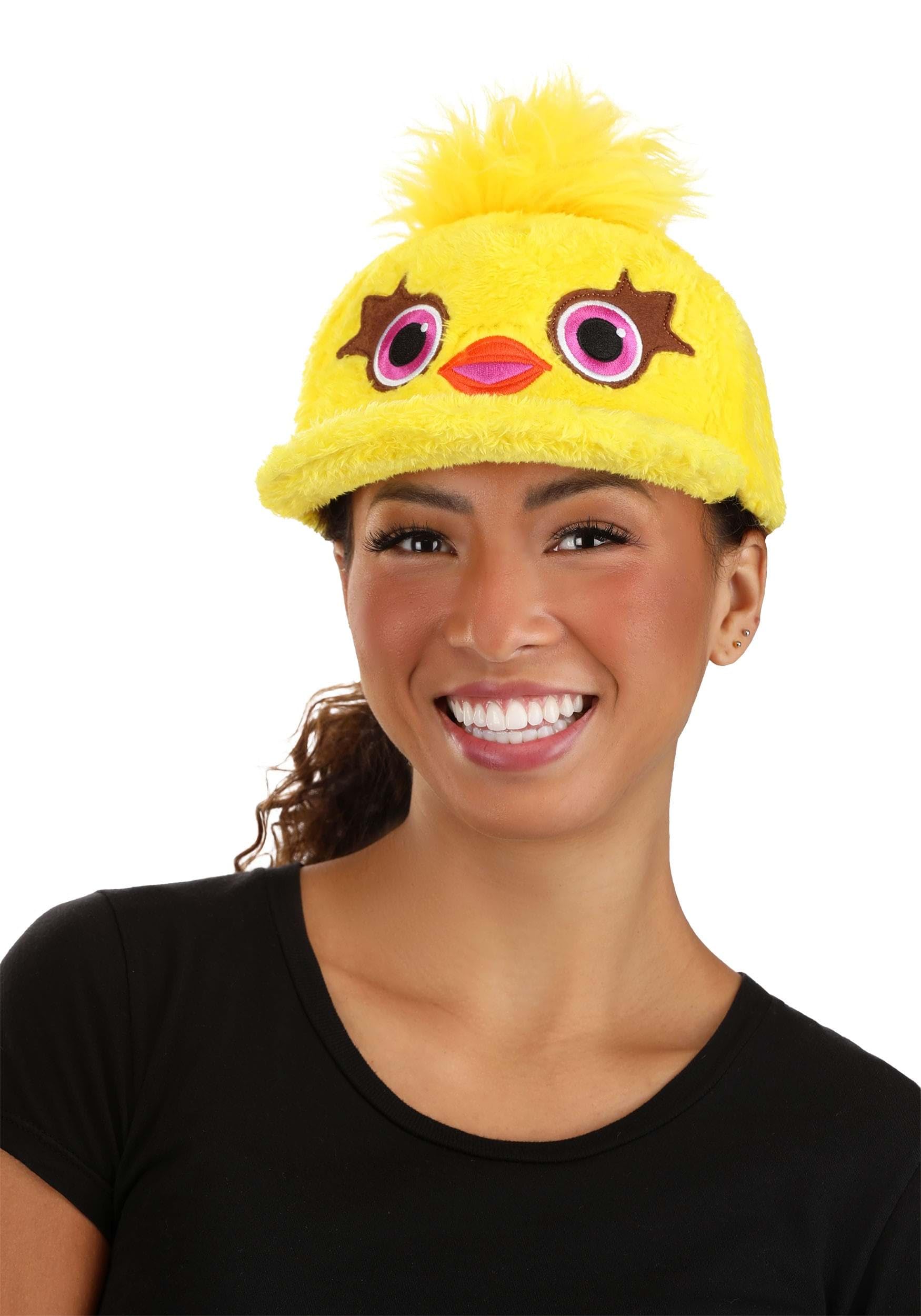 elope Disney Ducky Toy Story Fuzzy Cap - Faux Fur with Embroidered Features - One Size Fits Most - Yellow
