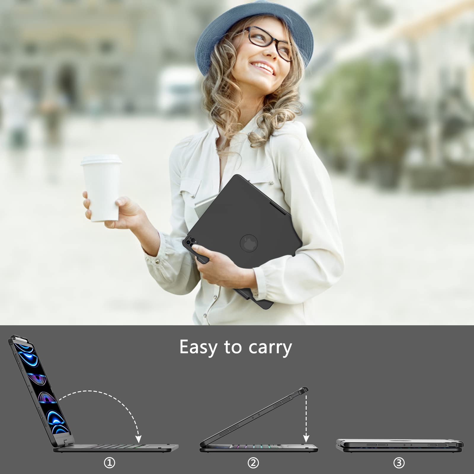 HOTLIFE Keyboard Case for iPad Air 13 inch 2024, Keyboard for iPad Pro 12.9” inch (4th Gen 2020/ 3th Gen 2018) - Touch Trackpad Case with Keyboard -360° Protective with Pencil Holder