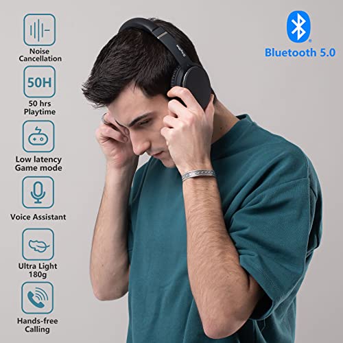 Srhythm NC25 Active Noise Cancelling Stereo Headphones Bluetooth 5.0, ANC Headset Over-Ear Bundle with Pack of 4 Headphones Replacement,Audio Cable 3.5mm/Type-C Cable/Aircraft Adaptor/6.35 to 3.5mm