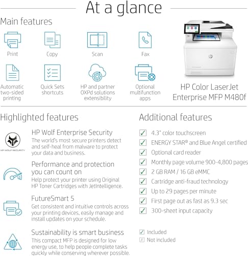 HP Color Laserjet Enterprise M480f Multifunction Duplex Printer (Renewed Premium)