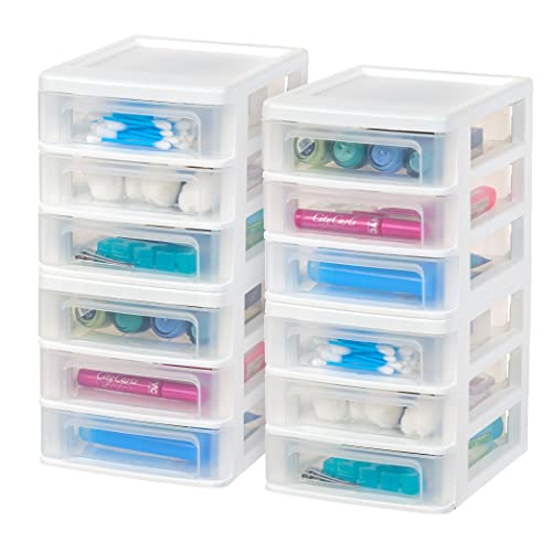 IRIS USA Small 3-Drawer Desktop Organizer, 4 Pack, Stackable, for Office, School, Stationary, Makeup Organizer, Bathroom, Utility, Medical Supplies, Desk Organizer, Versatile Storage, White