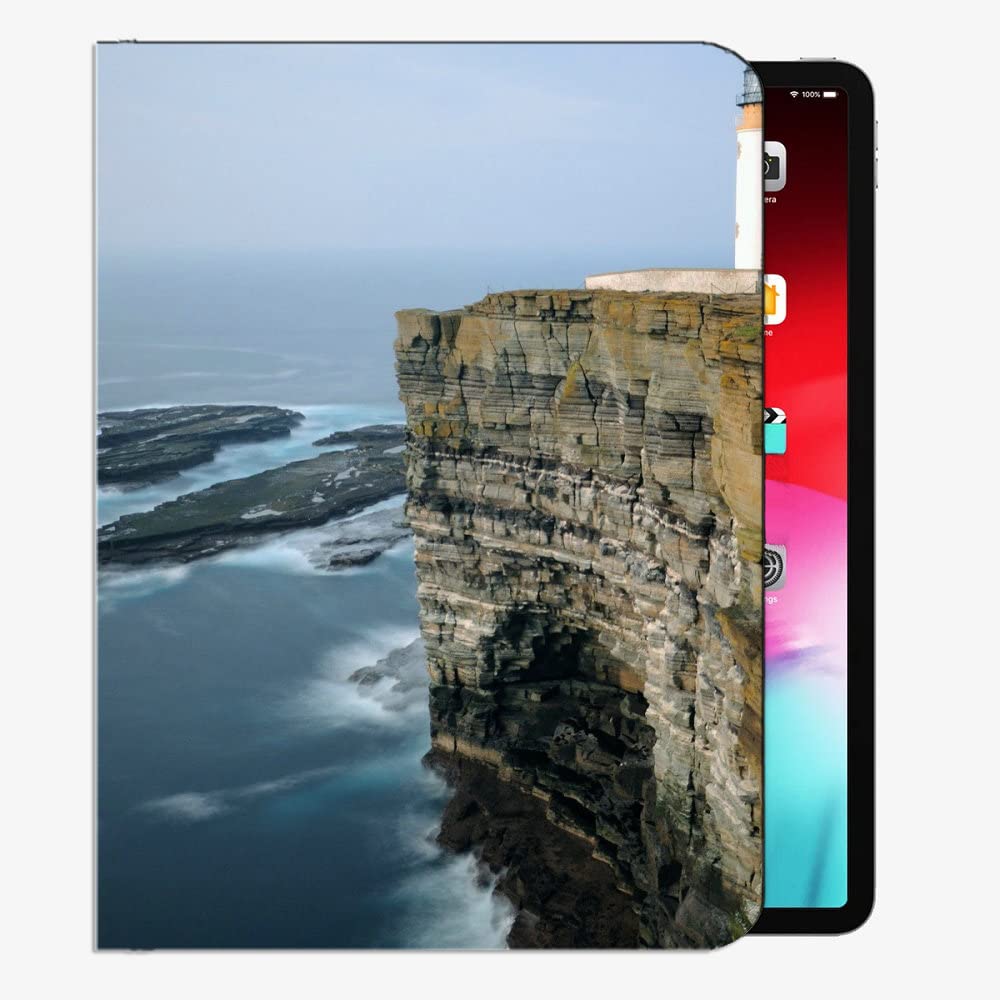 Wugao iPad Pro 12.9 Case 5th/4th/3rd Generation Case 2021 2020 2018 PU Leather with Pencil Holder,Ocean Blue Sea Lighthouse Auto Wake/Sleep Feature Standing Cover