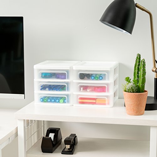 IRIS USA Small 3-Drawer Desktop Organizer, 4 Pack, Stackable, for Office, School, Stationary, Makeup Organizer, Bathroom, Utility, Medical Supplies, Desk Organizer, Versatile Storage, White