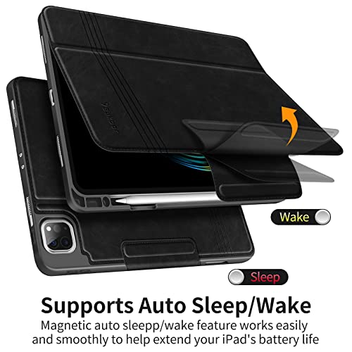 BuKoor iPad Pro 12.9 inch Case 6th Generation (2022) 5th/4th/3rd Generation (2021/2020/2018) with Pencil Holder, Auto Sleep/Wake,Vegan Leather Smart Cover (Black)