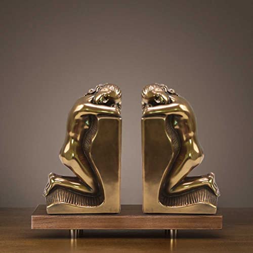 Bookends 2Pcs Beauty Girl Bookends Copper Art Book Stands Book Organising Frames Creative Book Supports Book Ends