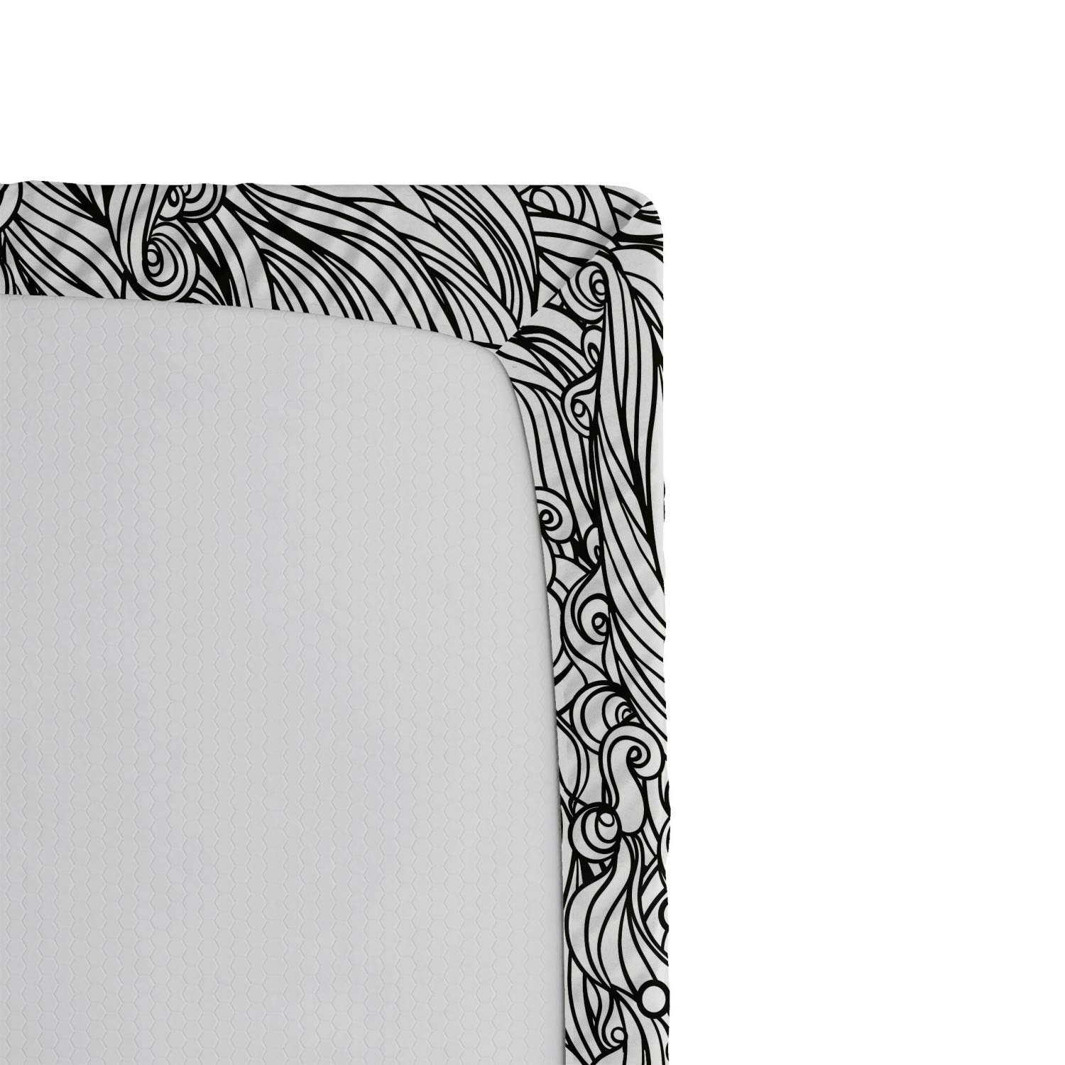 Ambesonne Ethnic Fitted Sheet, Mandala Inspired Art Hand Drawn Paisley Pattern Boho Native, Bed Cover with All-Round Elastic Deep Pocket for Comfort, King Size, Black and White