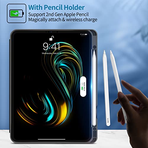 BuKoor iPad Pro 12.9 inch Case 6th Generation (2022) 5th/4th/3rd Generation (2021/2020/2018) with Pencil Holder, Auto Sleep/Wake,Vegan Leather Smart Cover (Black)
