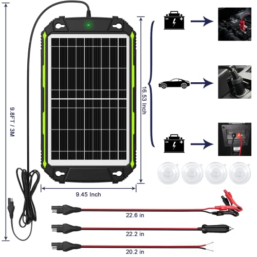 Sun Energise 13W 12V Solar Battery Charger Maintainer PRO, Built-in Smart MPPT Charge Controller, Waterproof 12 Volt Solar Panel Trickle Charging Kits for Car Auto Boat RV Marine Trailer Camper