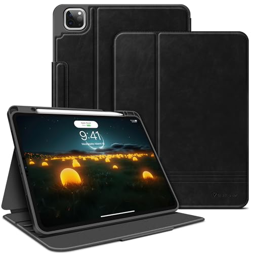BuKoor iPad Pro 12.9 inch Case 6th Generation (2022) 5th/4th/3rd Generation (2021/2020/2018) with Pencil Holder, Auto Sleep/Wake,Vegan Leather Smart Cover (Black)